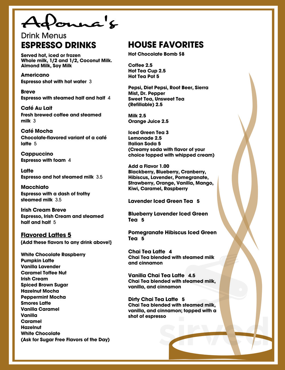 Adonna's Garden St Cafe and Bakery menu in Pensacola, Florida, USA