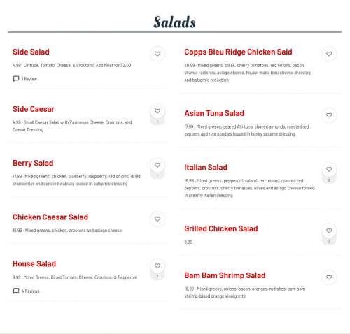 Copps Pizza menu in Omaha, Nebraska, USA