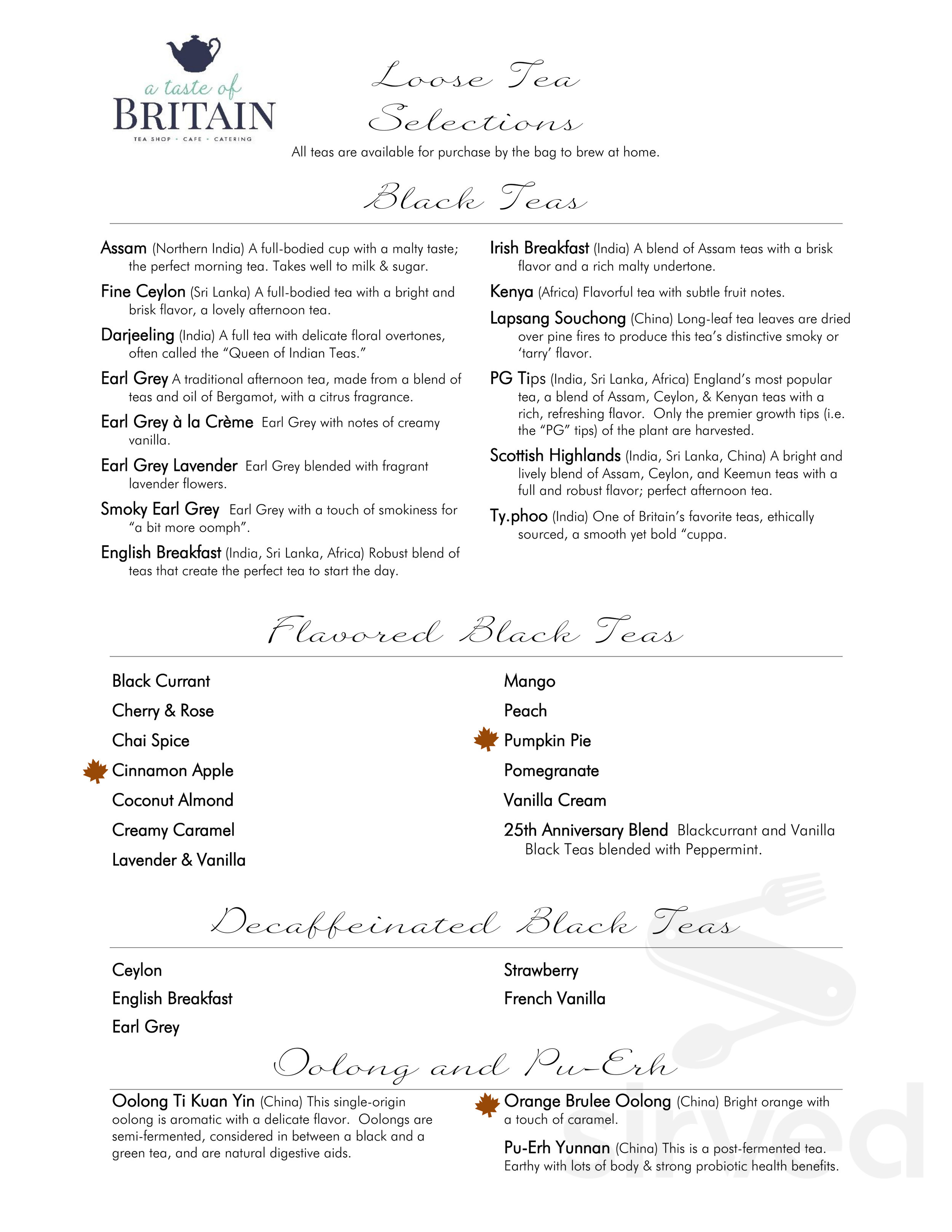 Menu for A Taste of Britain in Wayne, PA | Sirved