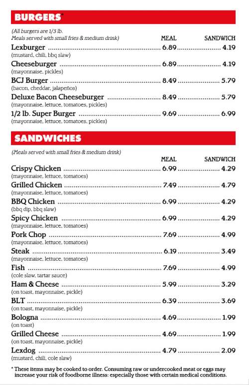 Biscuit King menu in Lexington, North Carolina, USA