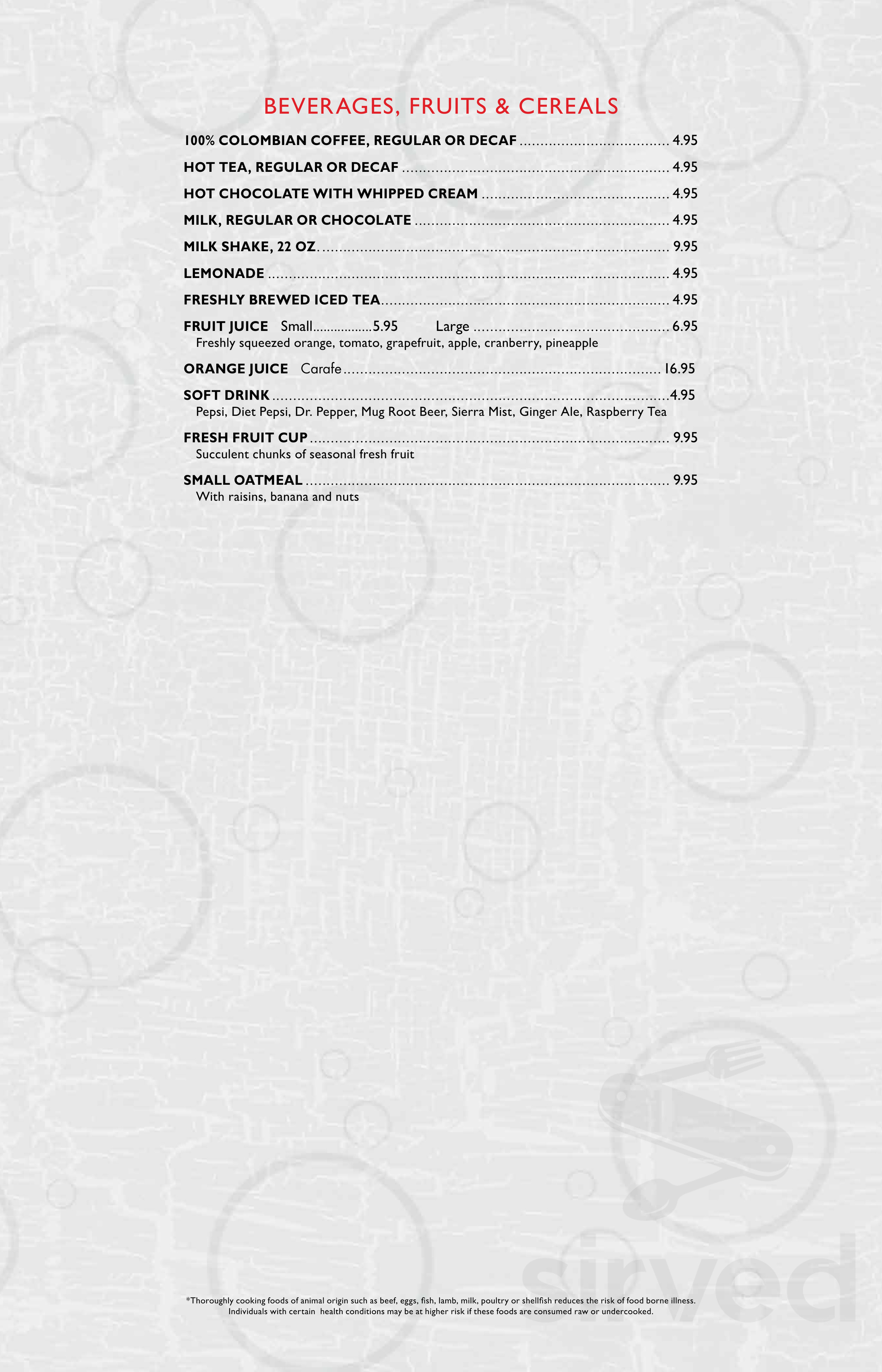 Peppermill Restaurant and Fireside Lounge menu in Las Vegas, Nevada, USA