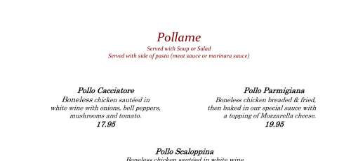Menu for Di Pilla's Italian Restaurant in Rosemead, CA | Sirved