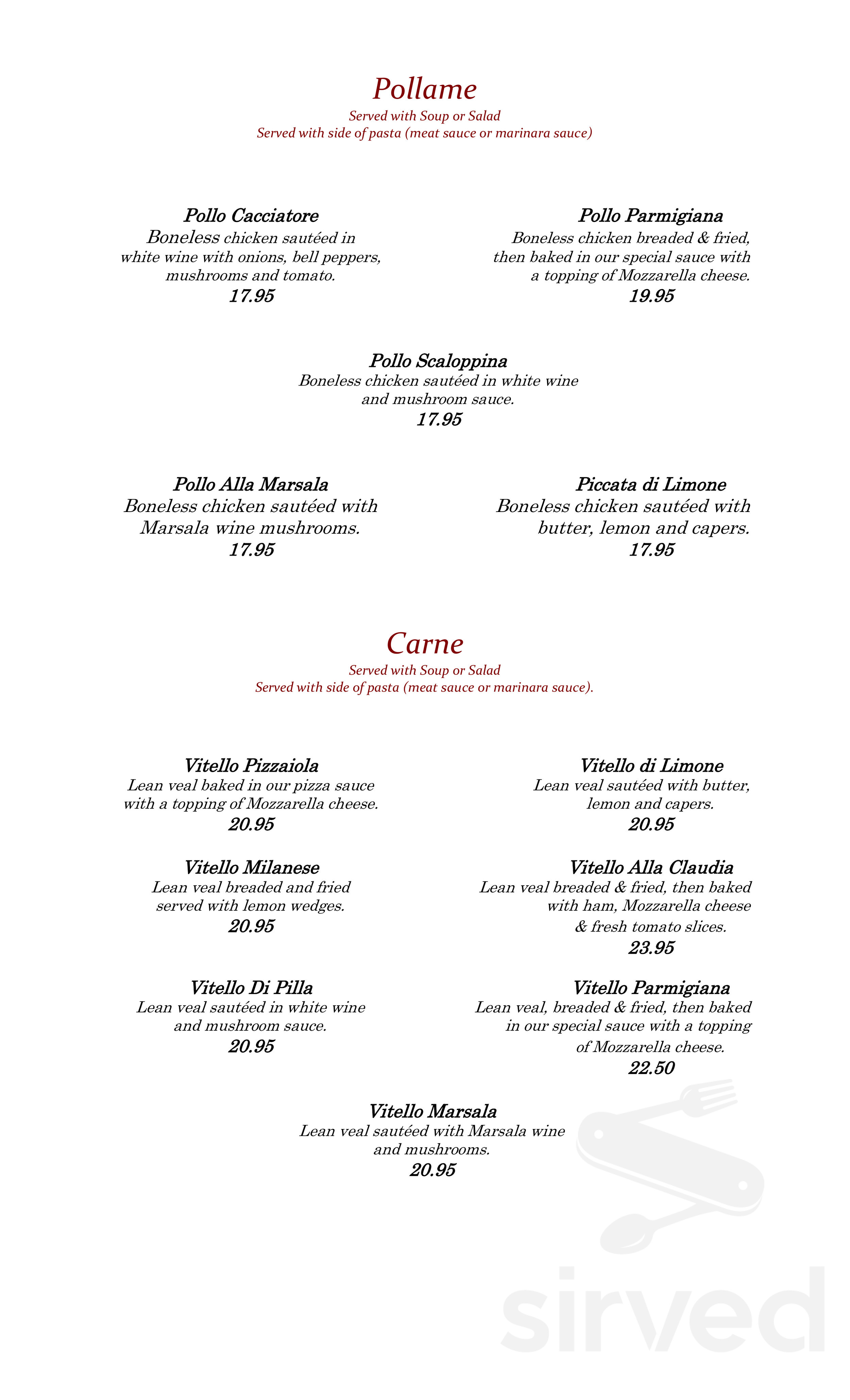 Di Pilla's Italian Restaurant menu in Rosemead, California, USA