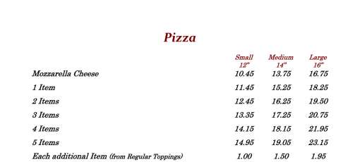 Menu for Di Pilla's Italian Restaurant in Rosemead, CA | Sirved