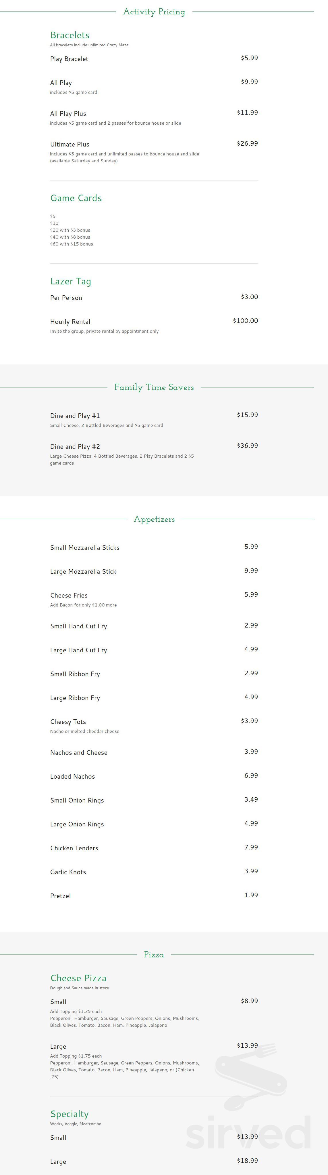 Family Time Dine and Play menu in Auburn, Maine, USA