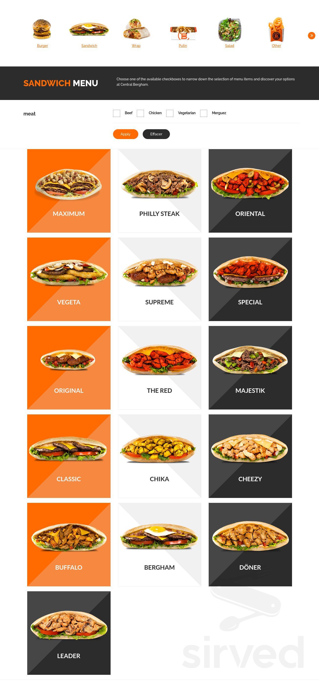 Menu - Montréal QC's Bergham - St. Hubert | Sirved