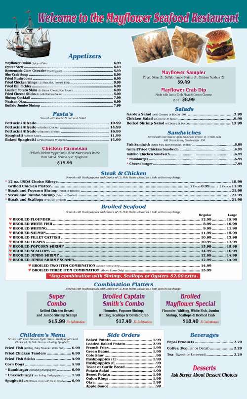 Mayflower Seafood Restaurant menu in Darlington, South Carolina, USA
