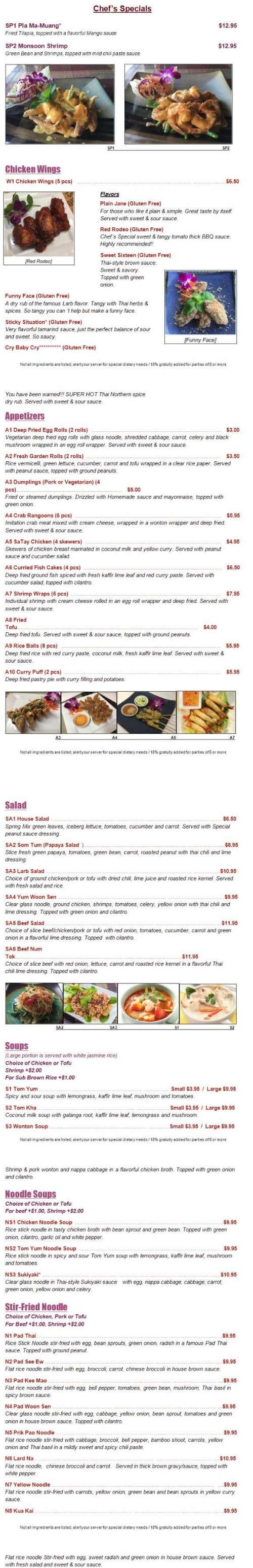 Thai Lada menu in Austin, Texas, USA