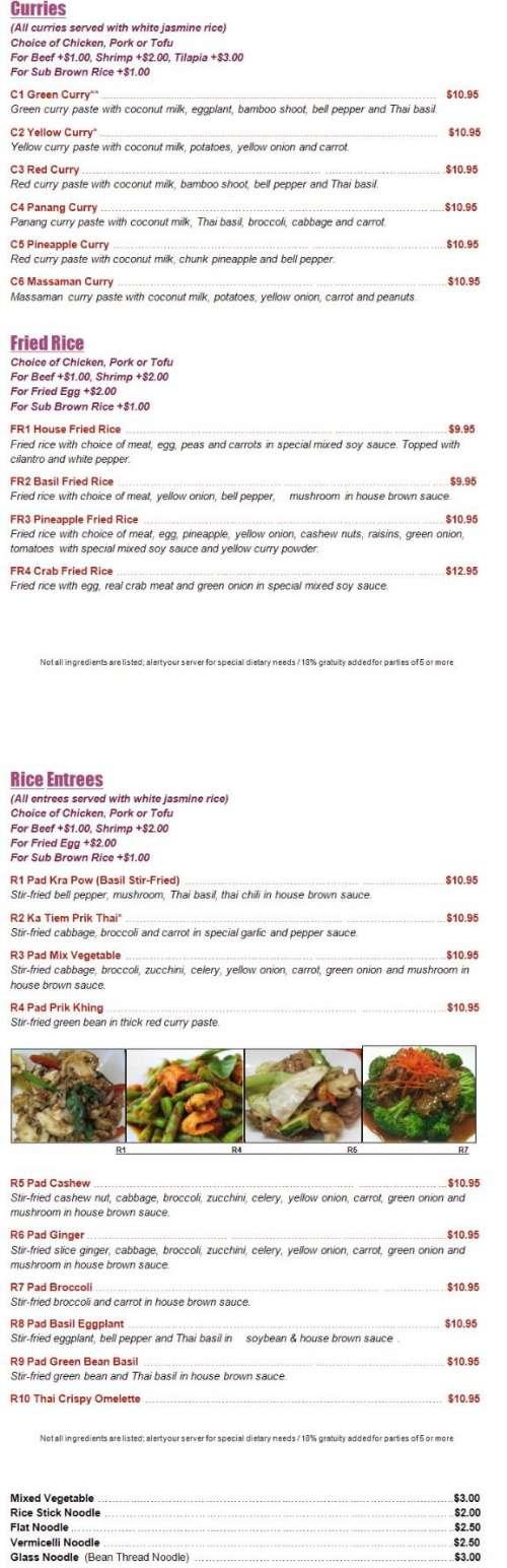 Thai Lada menu in Austin, Texas, USA