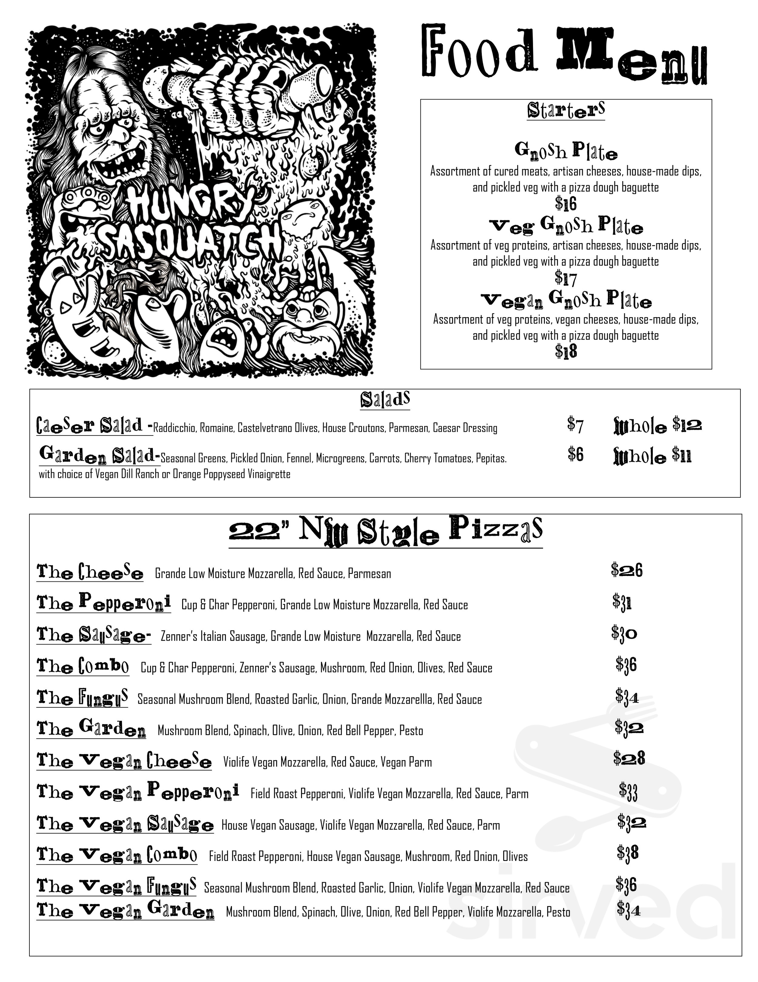 Thirsty Sasquatch & Hungry Sasquatch menu in Vancouver, Washington, USA