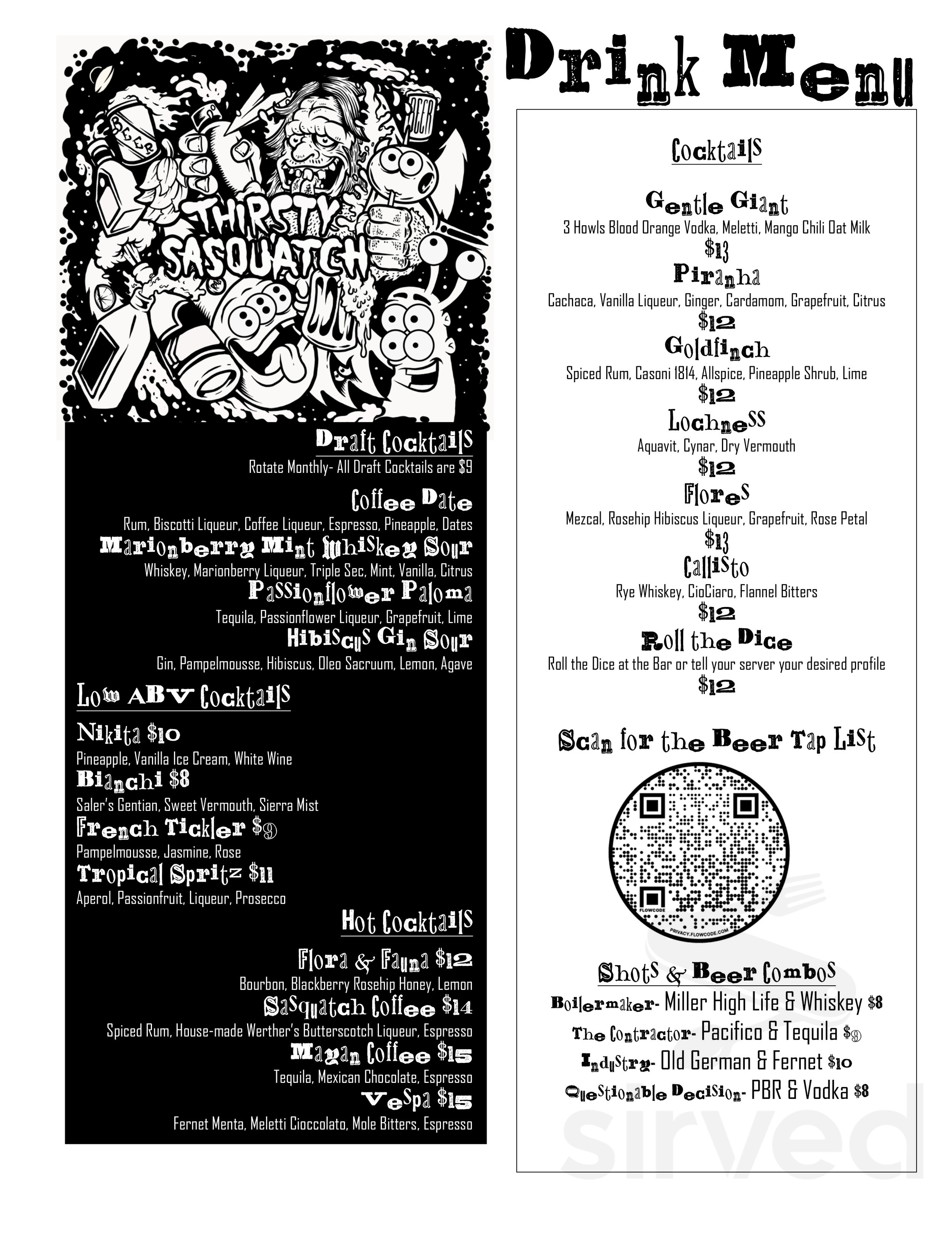 Thirsty Sasquatch & Hungry Sasquatch menus in Vancouver, Washington ...