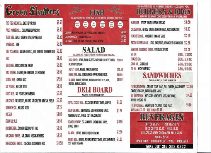 Menu for Seb's Green Shutters in Auburn, NY | Sirved