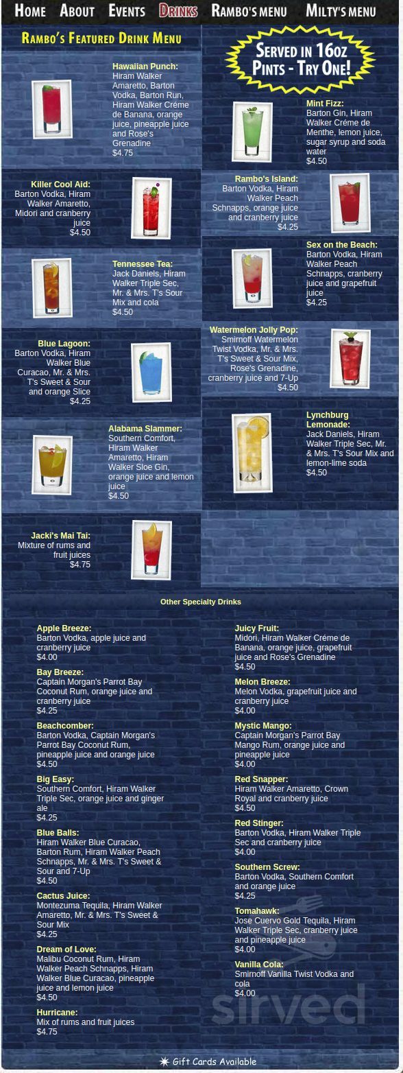 Menu - Somonauk IL's Rambo's Bar & Grill & Uncle Milty's Pizza Palace ...