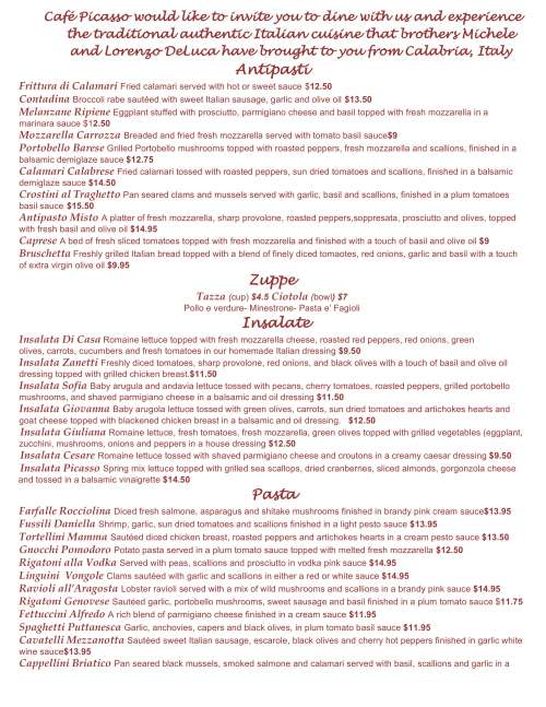 Cafe Picasso menu in Somerville, New Jersey, USA