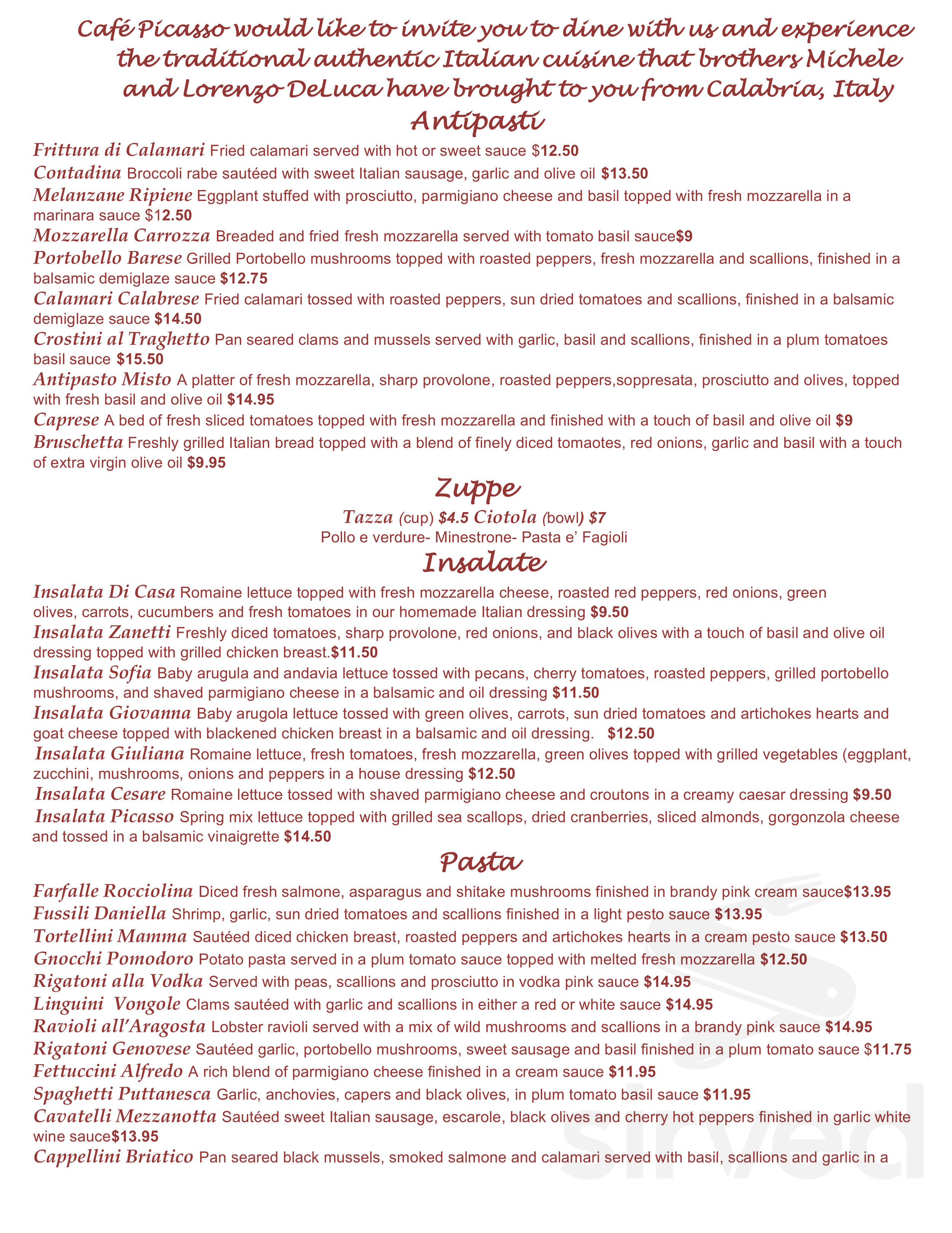 Cafe Picasso menus in Somerville, New Jersey, United States