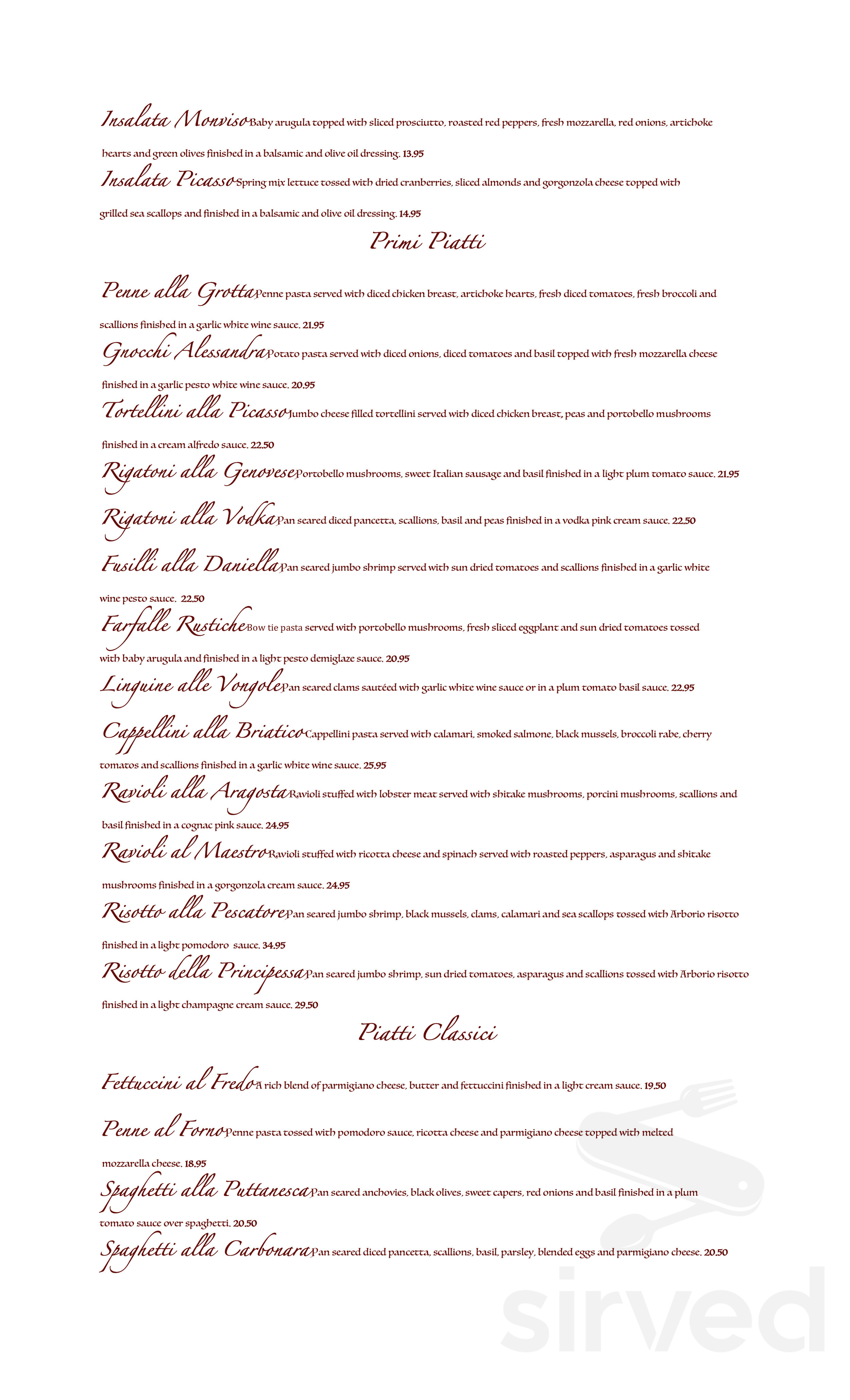 Cafe Picasso menu in Somerville, New Jersey, USA