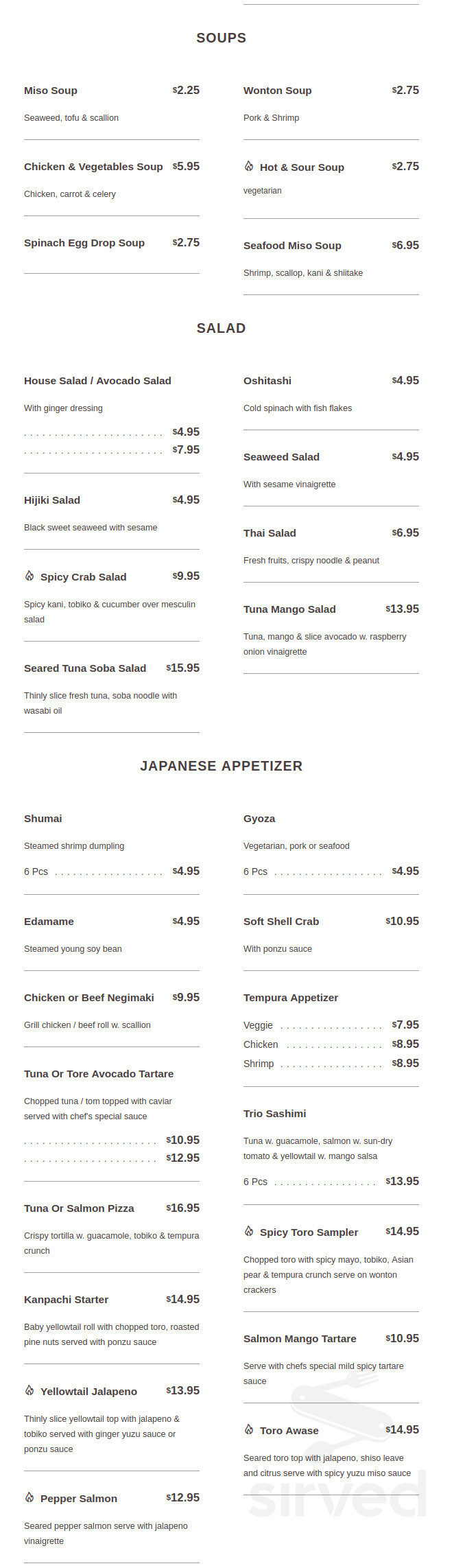 Menu - Armonk NY's Kira Asian Bistro | Sirved