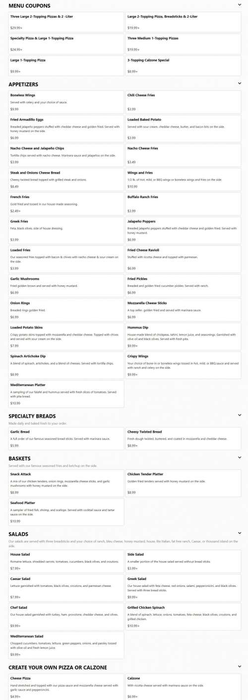 Oscar's Restaurant menu in Knoxville, Tennessee, USA