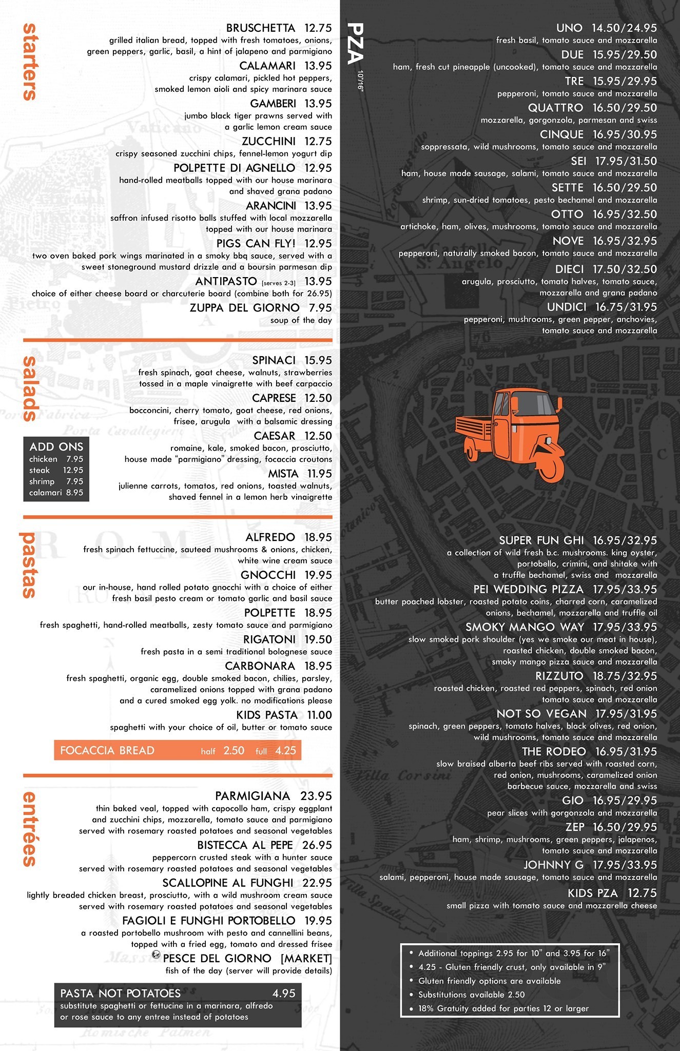 PZA Parlour menu in Cochrane, Alberta, Canada