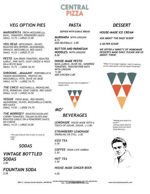 Central Pizza menu in Seattle, Washington, USA