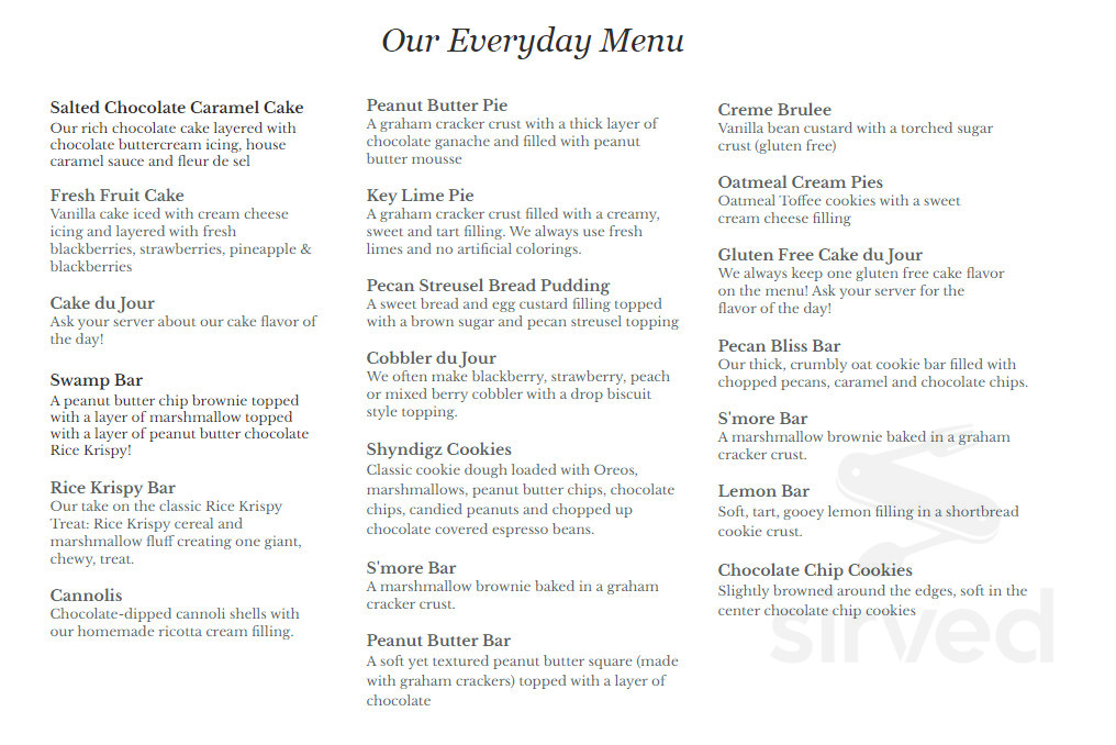Menu for Shyndigz in Richmond, VA | Sirved