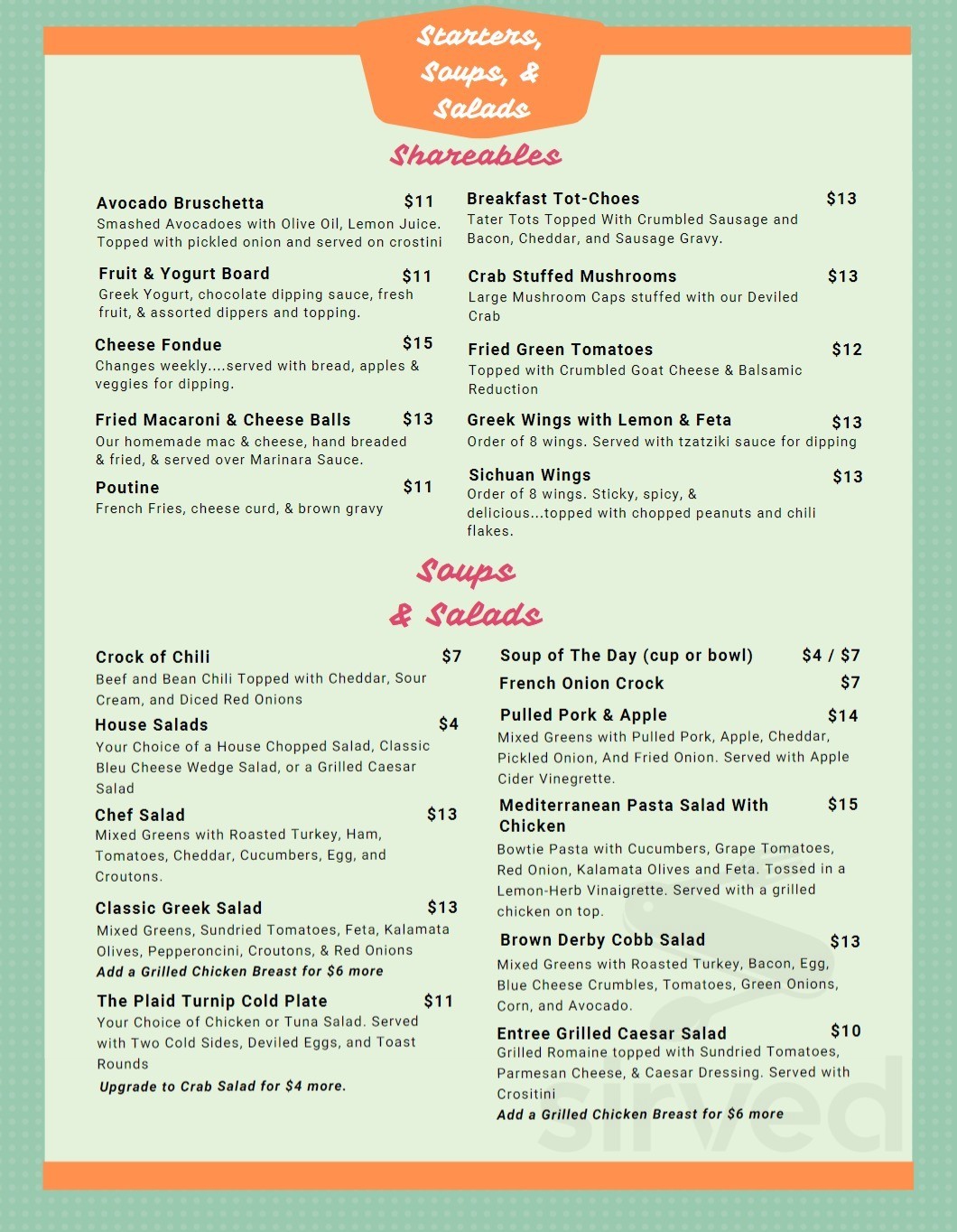 The Mod Olive menu in Suffolk, Virginia, USA