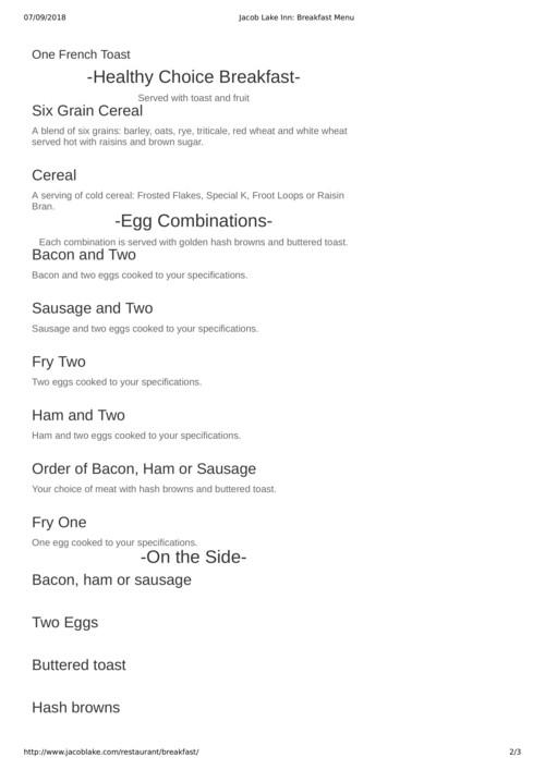 Jacob Lake Inn menu in Fredonia, Arizona, USA