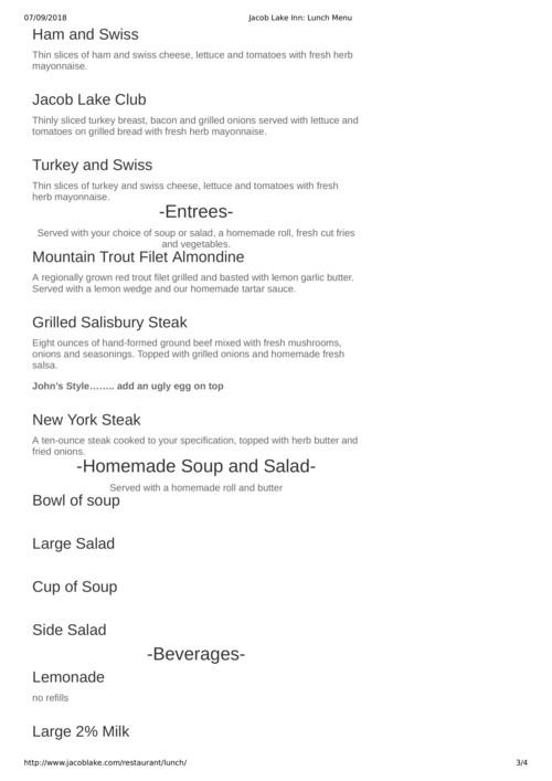 Jacob Lake Inn menu in Fredonia, Arizona, USA
