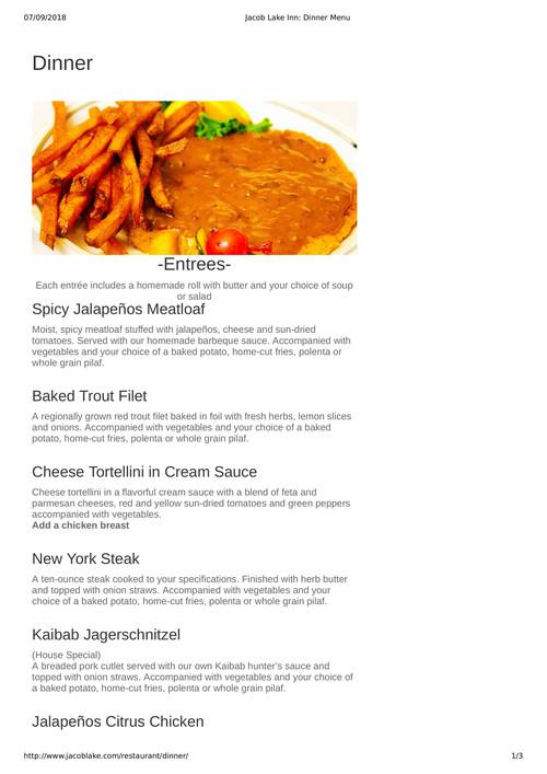 Jacob Lake Inn menu in Fredonia, Arizona, USA