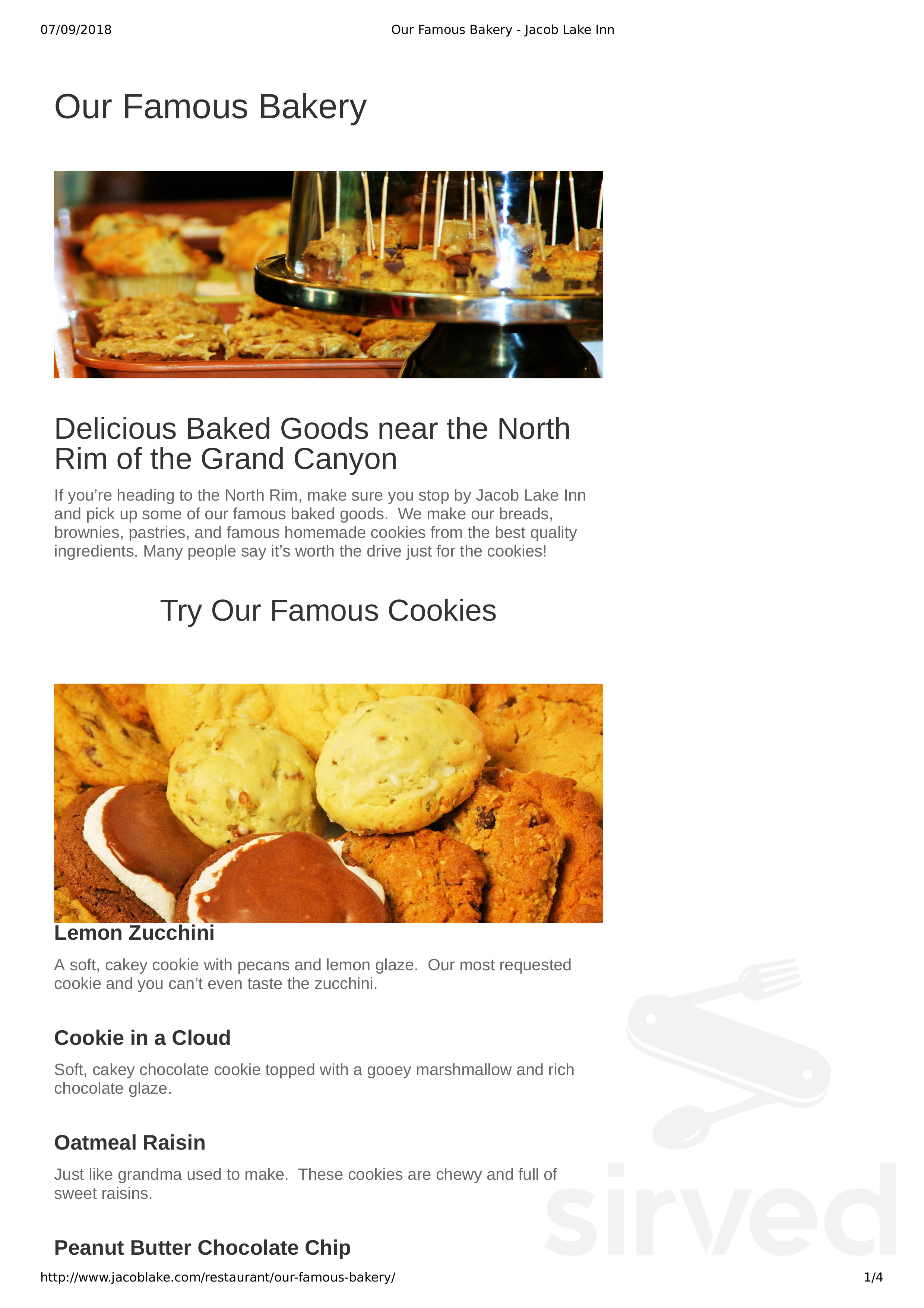 Jacob Lake Inn menu in Fredonia, Arizona, USA