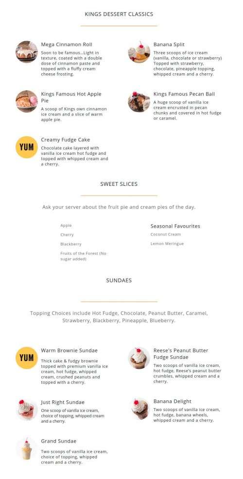 Kings Family Restaurants menu in Franklin, Pennsylvania, USA