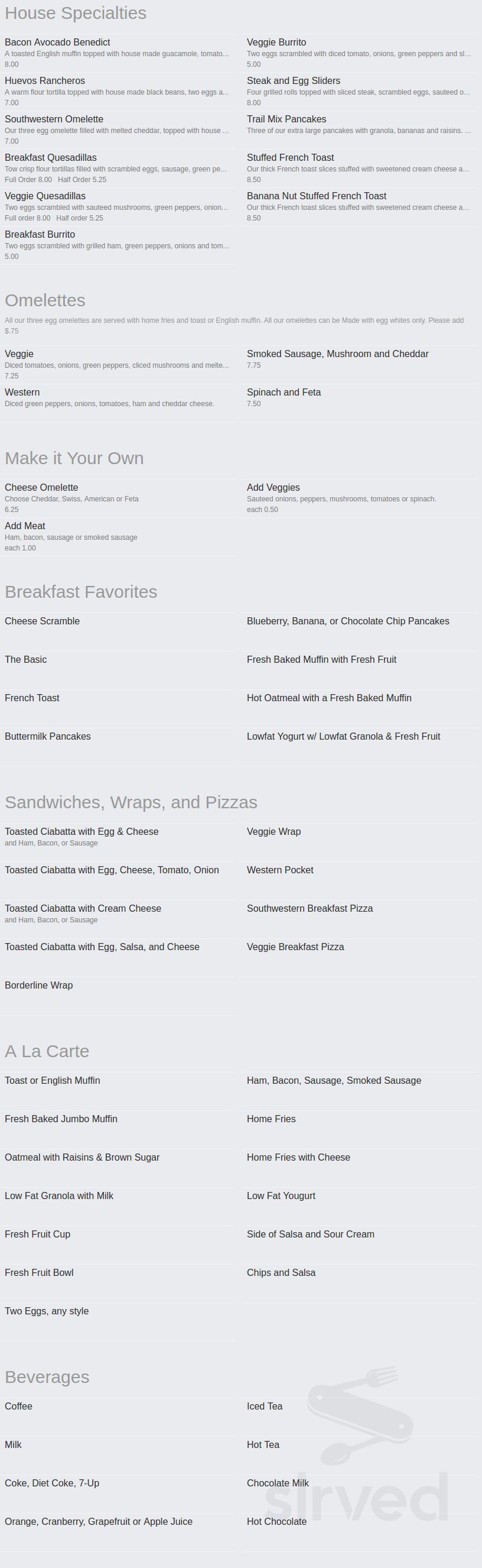 Borderline Cafe menu in Cleveland, Ohio, USA