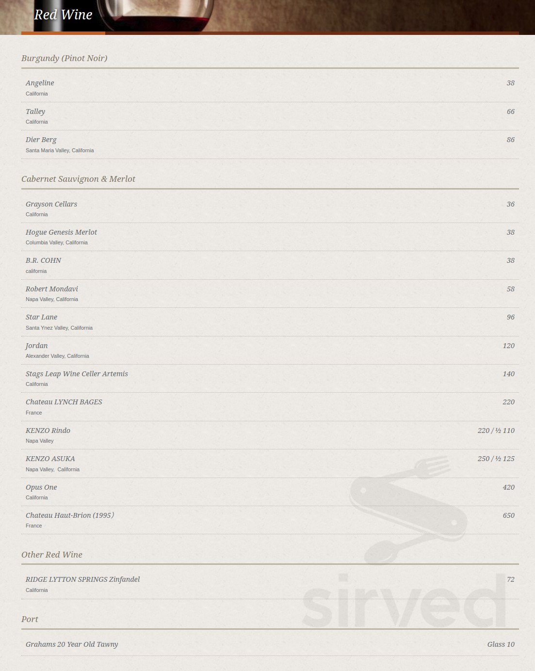 Miro Kaimuki menu in Honolulu, Hawaii, USA