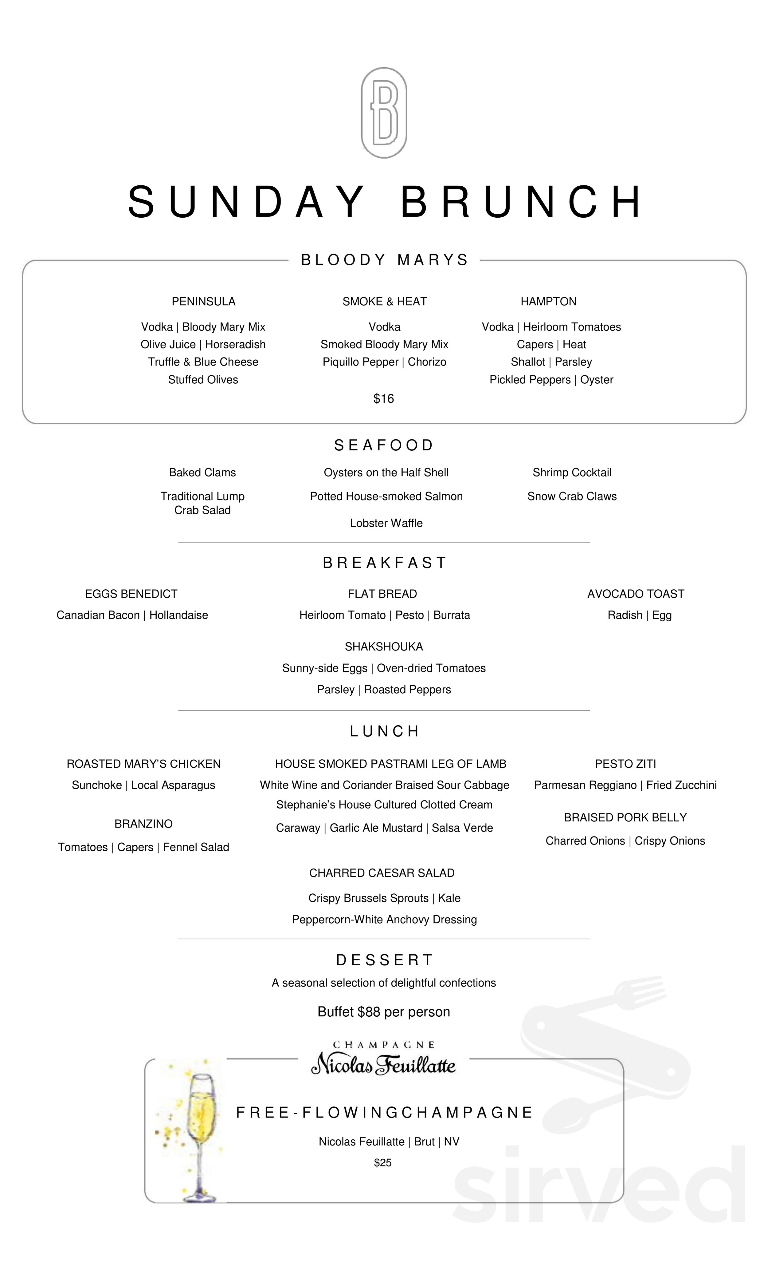 The Belvedere menu in Beverly Hills, California, USA