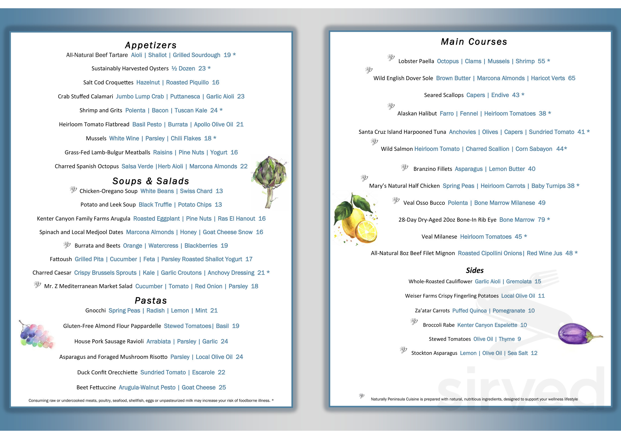 The Belvedere menu in Beverly Hills, California, USA