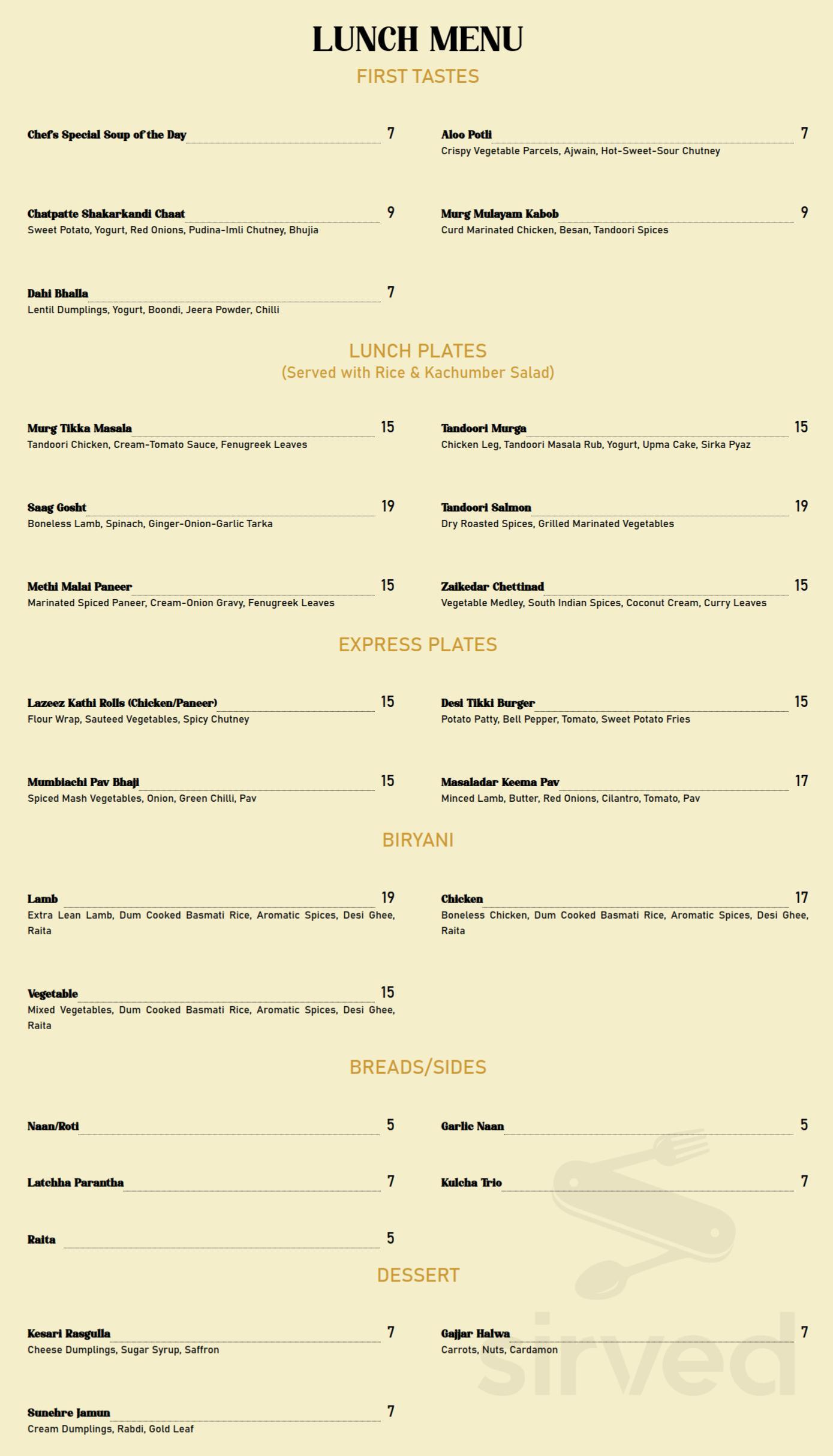 Tashan menu in Bedford, Massachusetts, USA