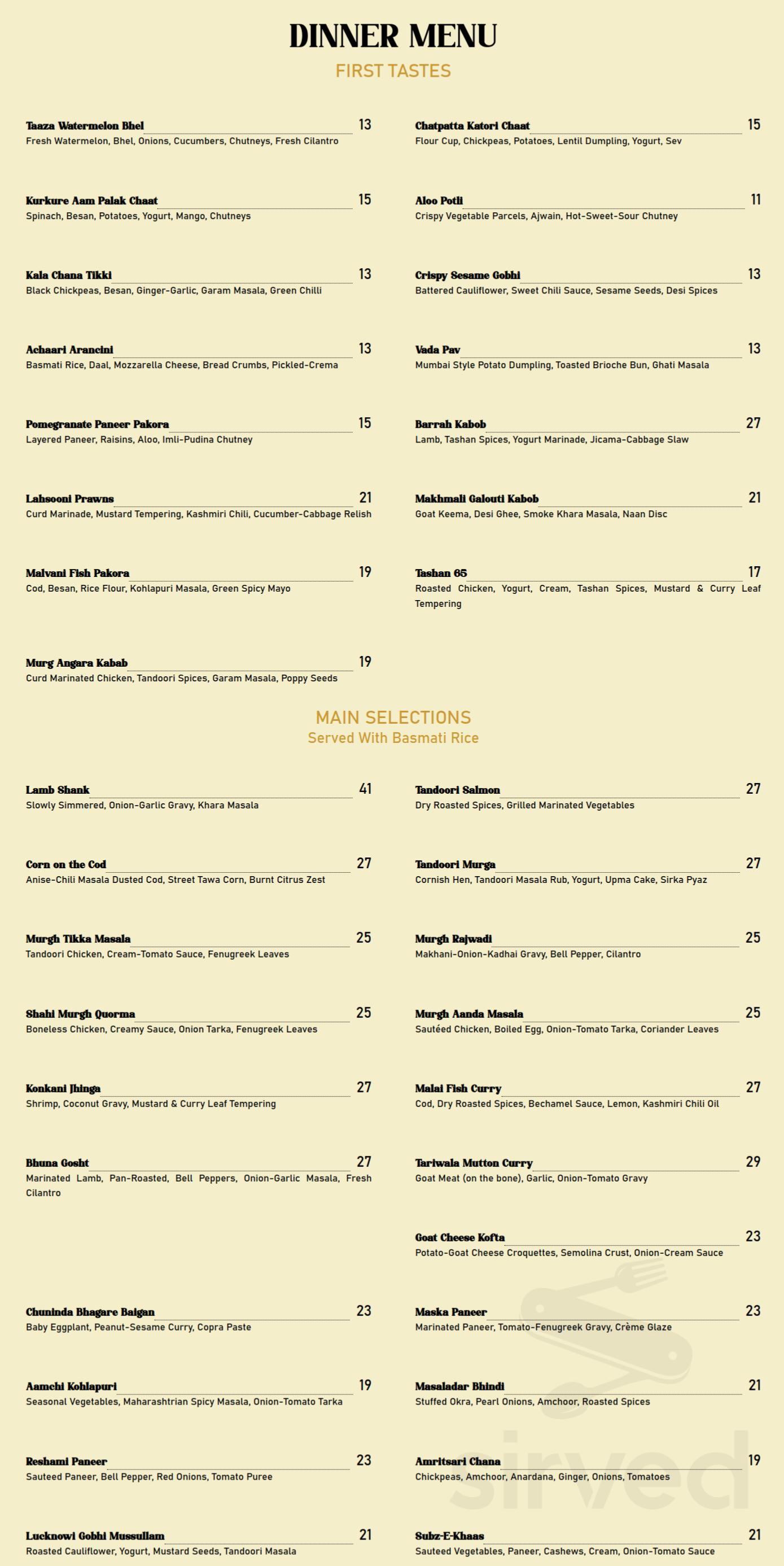 Tashan menu in Bedford, Massachusetts, USA