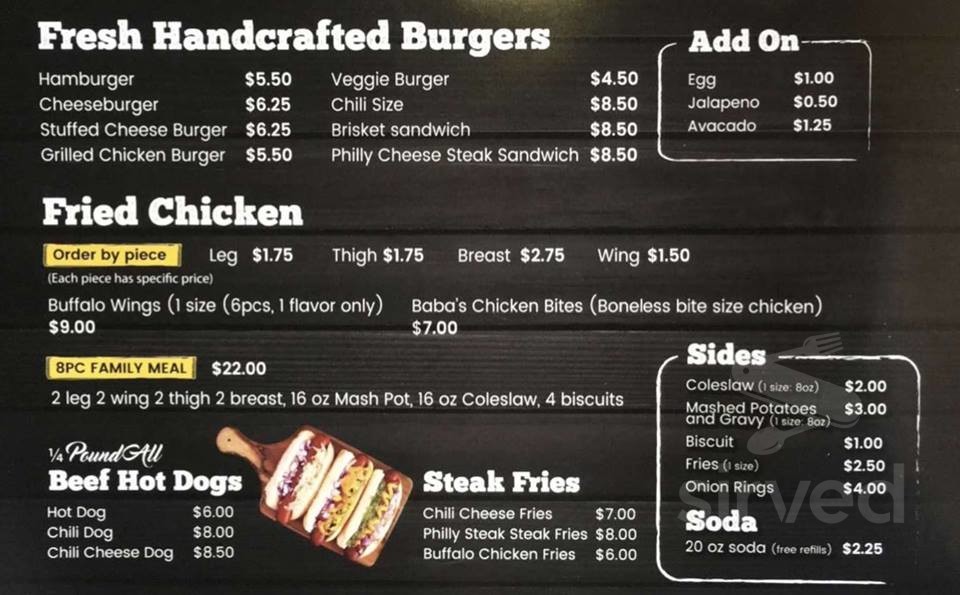 Baba Khan's Burgers & Fried Chicken menu in Fountain Valley, California ...