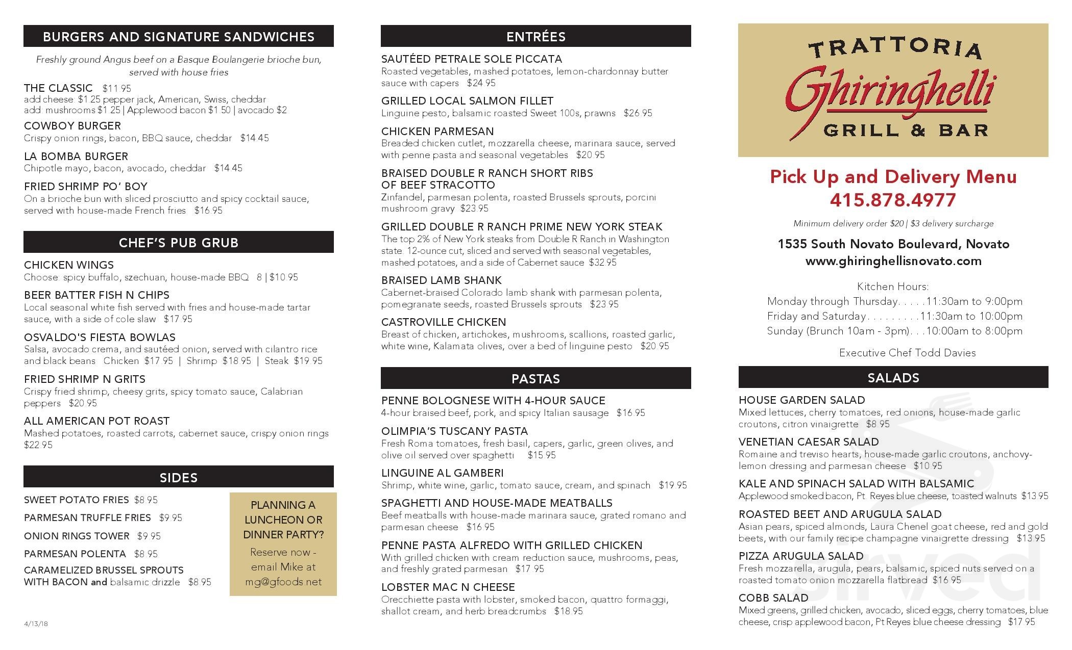 Ghiringhelli's Olimpia's on the Boulevard menu in Novato, California, USA