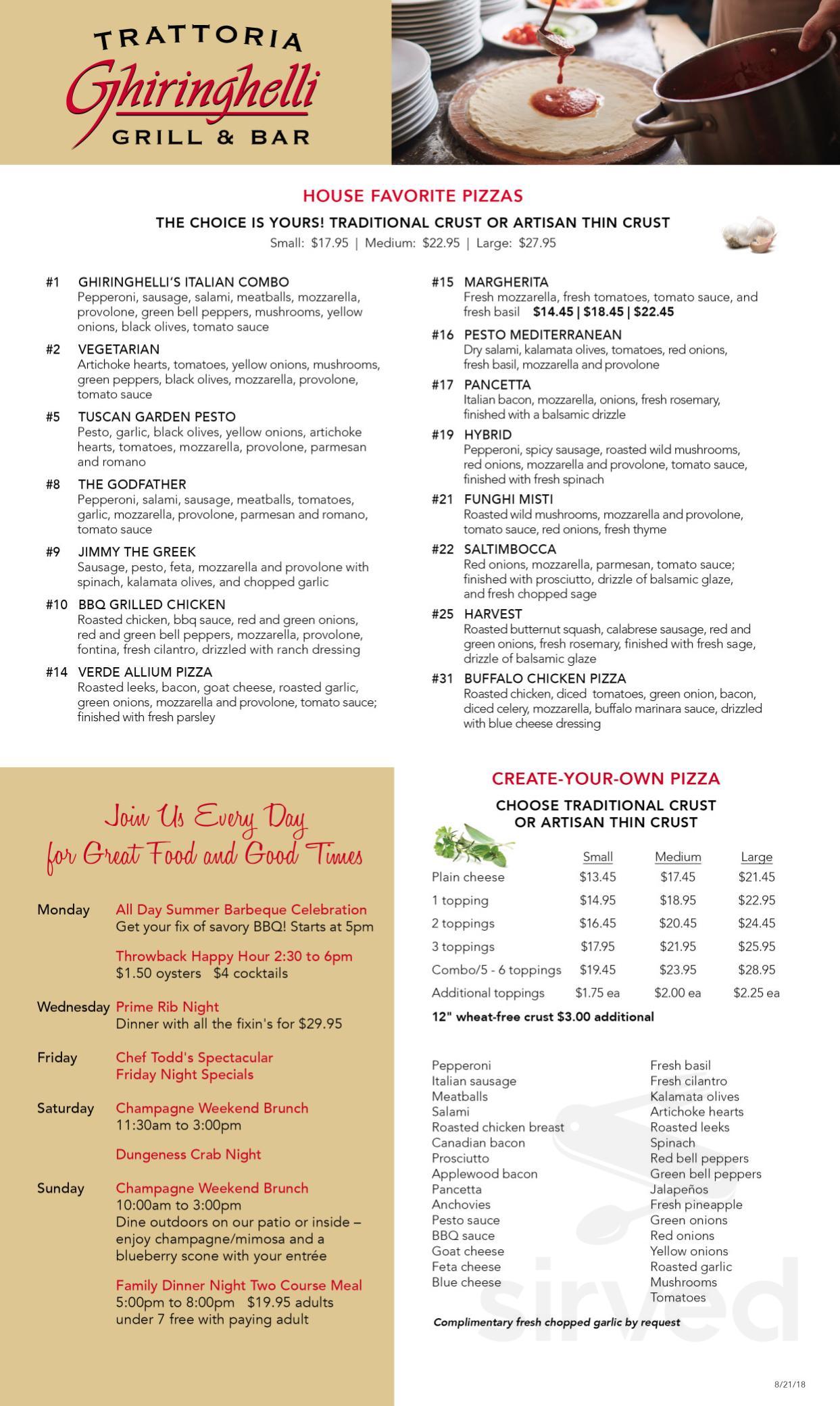 Ghiringhelli's Olimpia's on the Boulevard menus in Novato, California ...