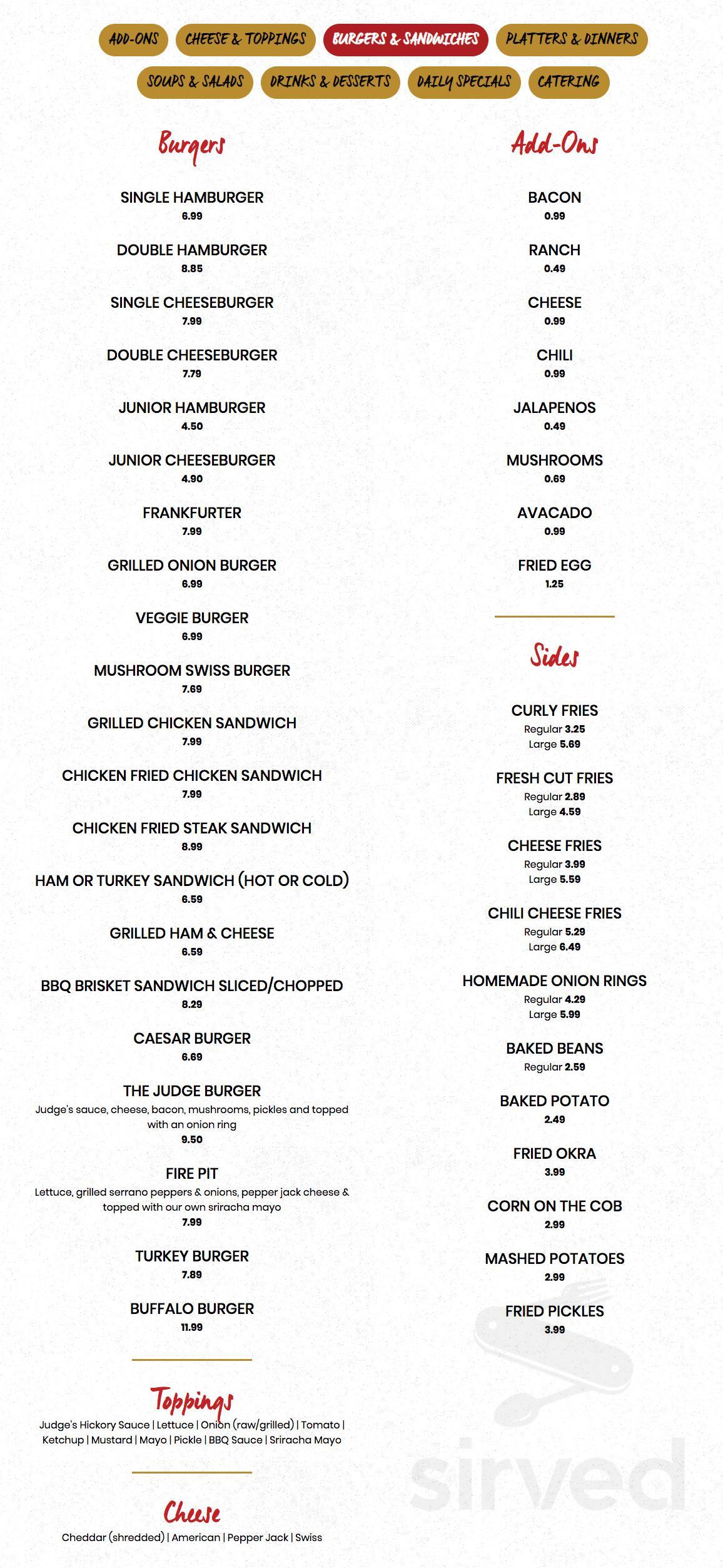 Judge's Char-Grill menus in Woodland Park, Colorado, United States