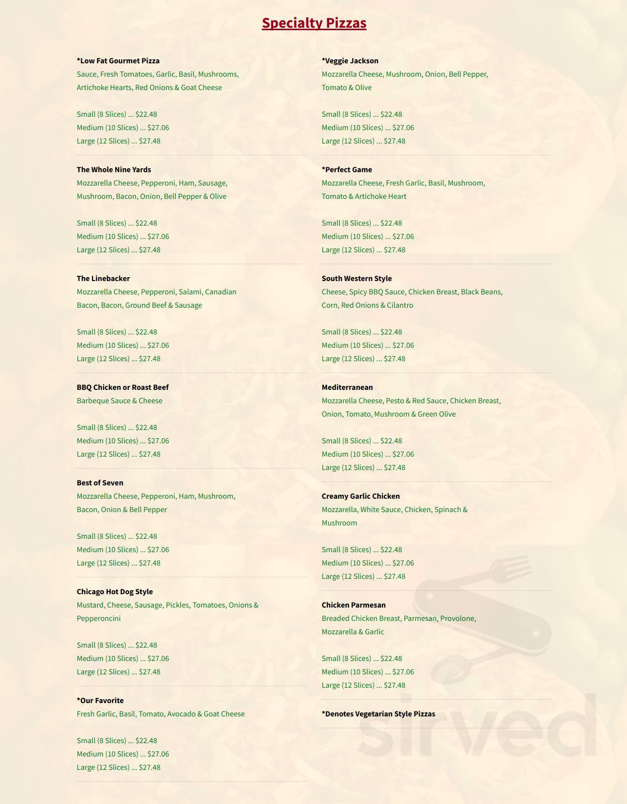 Lamppost Pizza menu in Torrance, California, USA