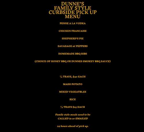 Dunne's Pub menu in White Plains, New York, USA