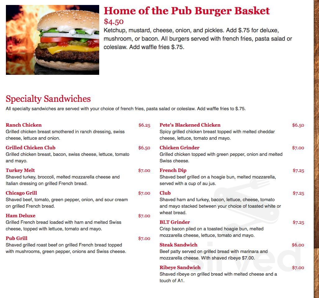 Menu - Saginaw MI's Hamilton Street Pub | Sirved