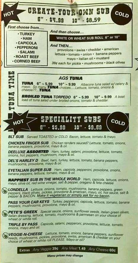 Ashville General Store menu in Ashville, New York, USA