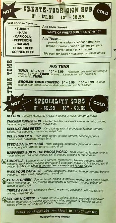 Ashville General Store menu in Ashville, New York, USA