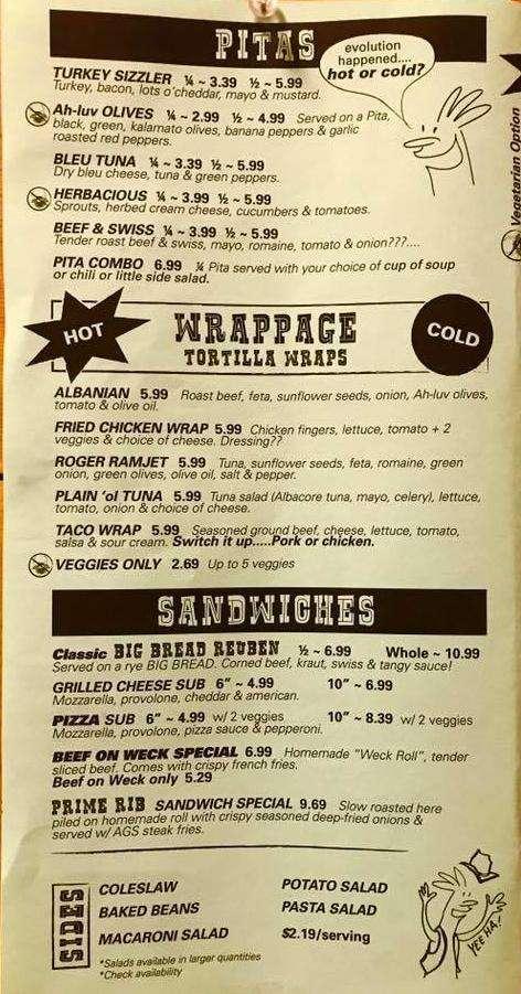 Ashville General Store menu in Ashville, New York, USA