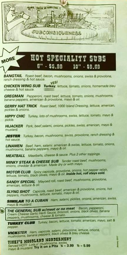 Ashville General Store menu in Ashville, New York, USA