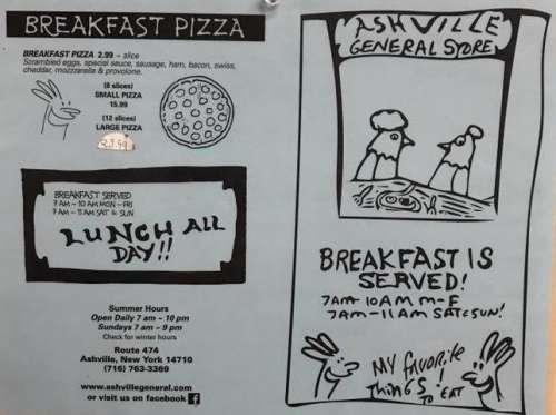 Ashville General Store menu in Ashville, New York, USA
