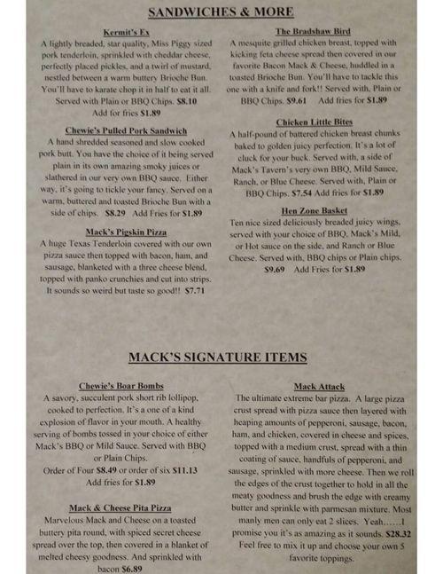 Mack's Tavern menu in Washington Township, Ohio, USA